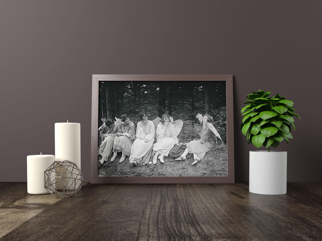 Angels Smoking, Black and White Art, Vintage Wall Art, Funny Wall Art ...