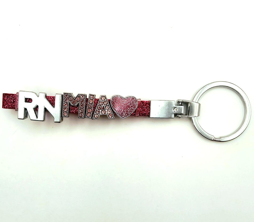 Personalized 8mm Slide Charm Keychain Pink Rhinestone Letters - Etsy