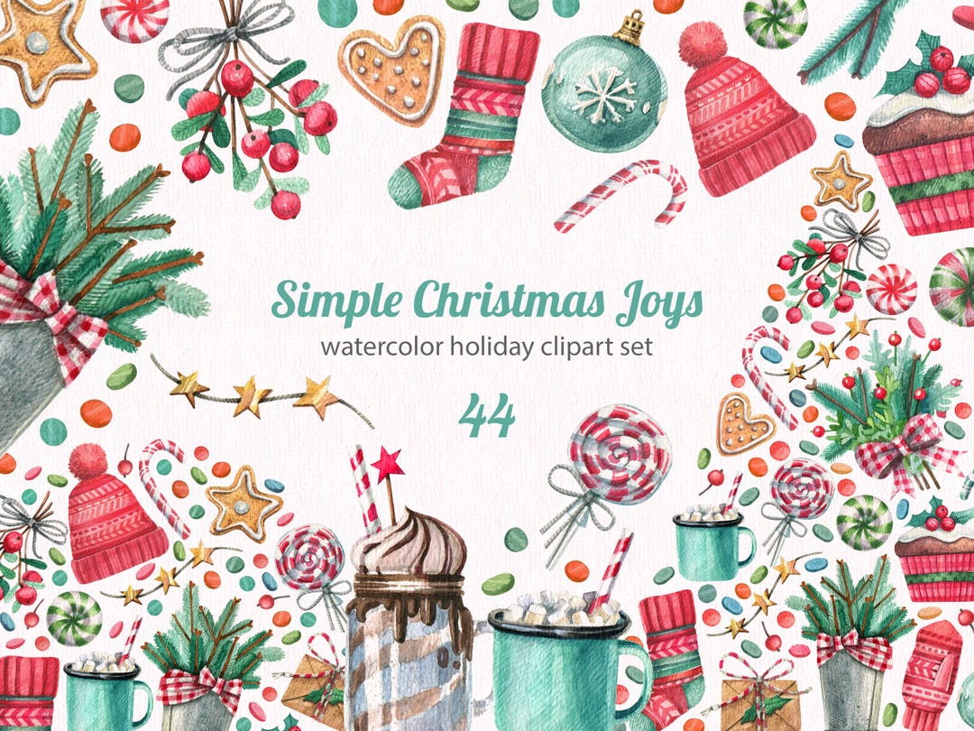 Christmas Clipart Set – Hand-painted Holiday Illustrations for Cards ...