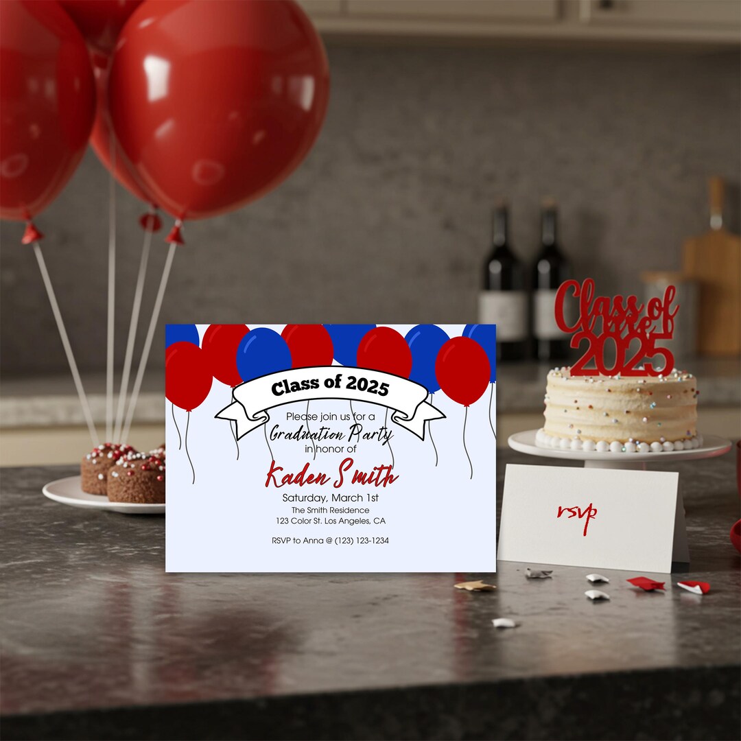 Red Blue Graduation Invitation | Class of 2025 Party Invite Template ...