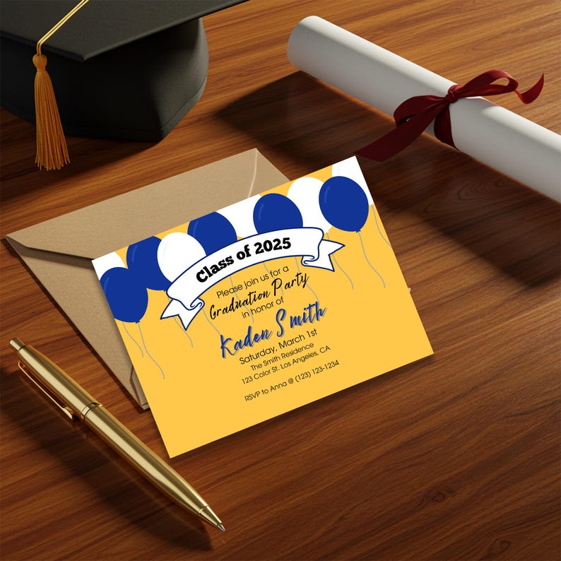 Blue and Yellow Graduation Invitation | Class of 2025 Digital Template ...