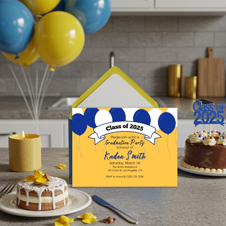 Blue and Yellow Graduation Invitation | Class of 2025 Digital Template ...