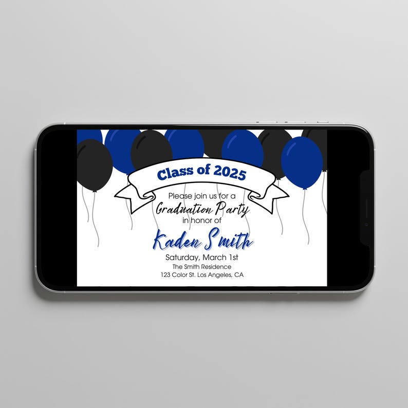 Blue and Black Graduation Invitation | Class of 2025 Digital Party ...