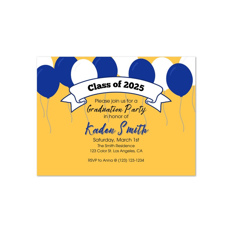 Blue and Yellow Graduation Invitation | Class of 2025 Digital Template ...