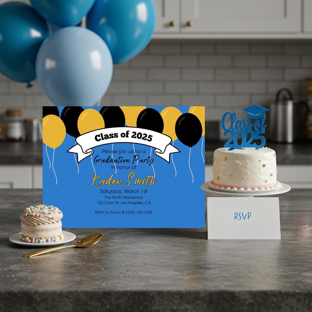 Blue Black and Gold Graduation Invitation | Class of 2025 Editable ...