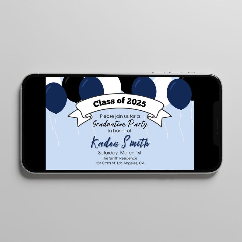 Navy Blue Graduation Invitation | Class of 2025 Editable Template ...