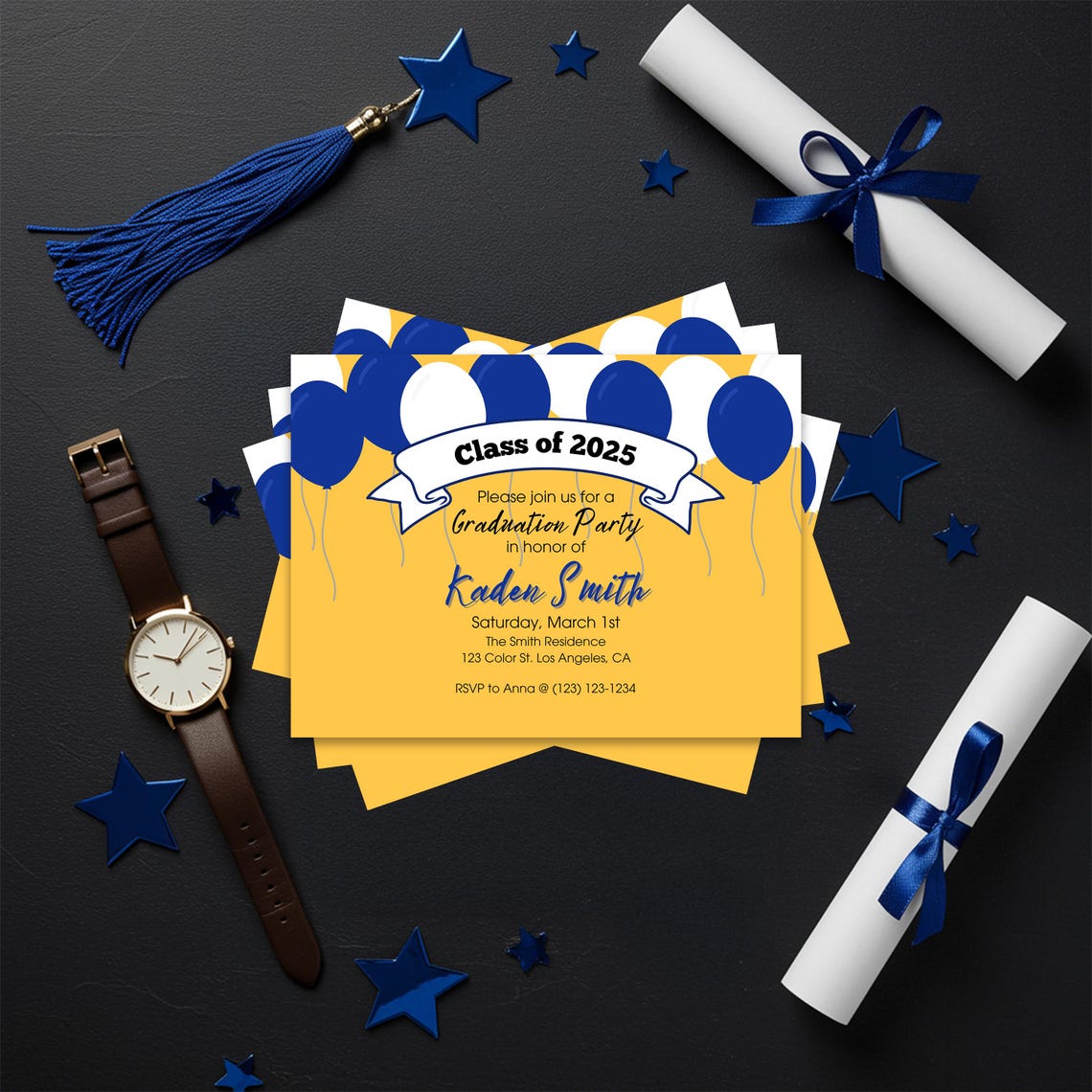 Blue and Yellow Graduation Invitation | Class of 2025 Digital Template ...