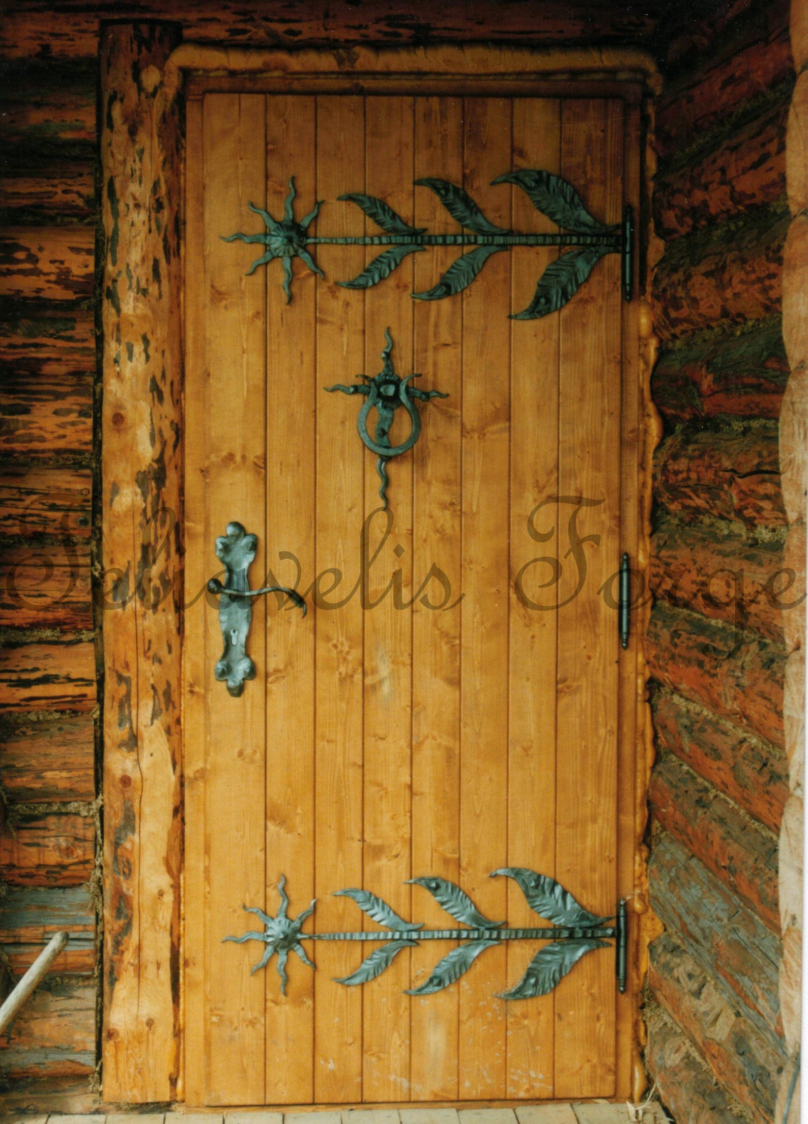 Hand-forged Wrought Iron Door Hardware Set – Rustic Hinges, Handle ...