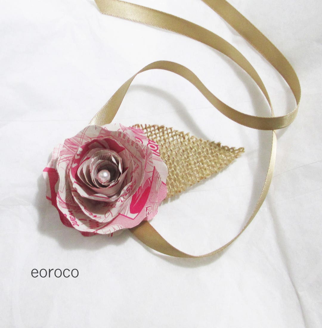 Blue Comic Paper Flower Corsage, Book Paper Corsage, Pink Graphic Novel ...