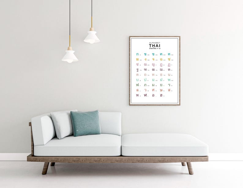 Thai Alphabet Poster | Thai Consonants Chart ก-ฮ | Educational Wall Art ...