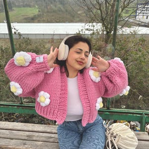Handmade Daisy Flower 3D Cardigan, Floral Crochet Knitted Cardigan ...