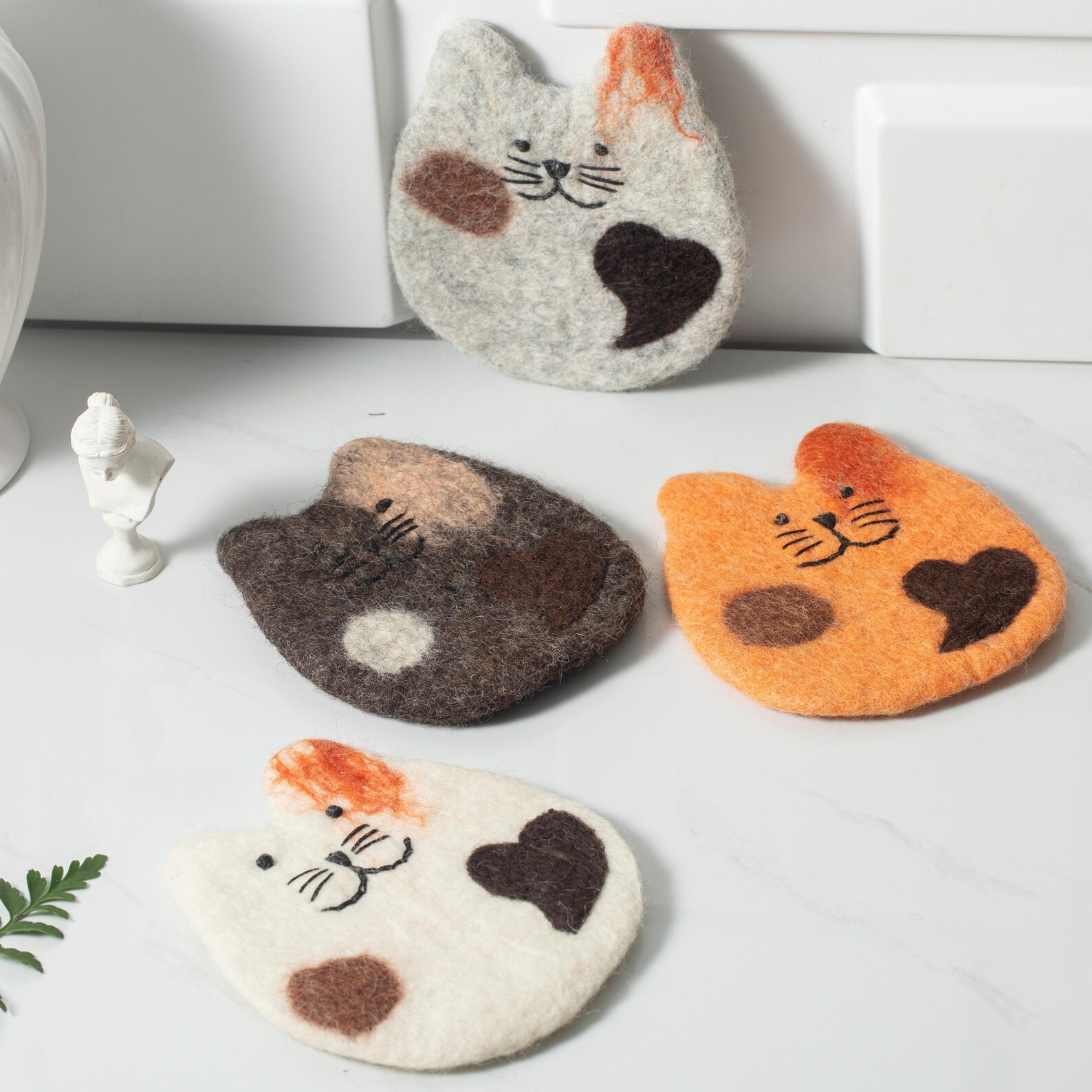 Nepal Wool Felt Coffee Cup Mug Table Mat Coasters - Fatty Cat Mug Rug ...