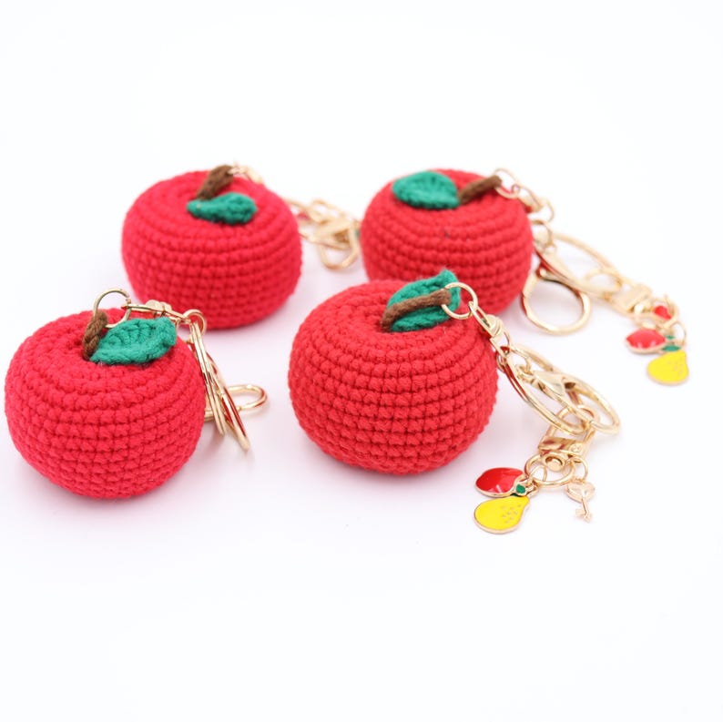 Crochet Apple Keychain: Handmade Yarn Fruit Keyring With Charm - Etsy