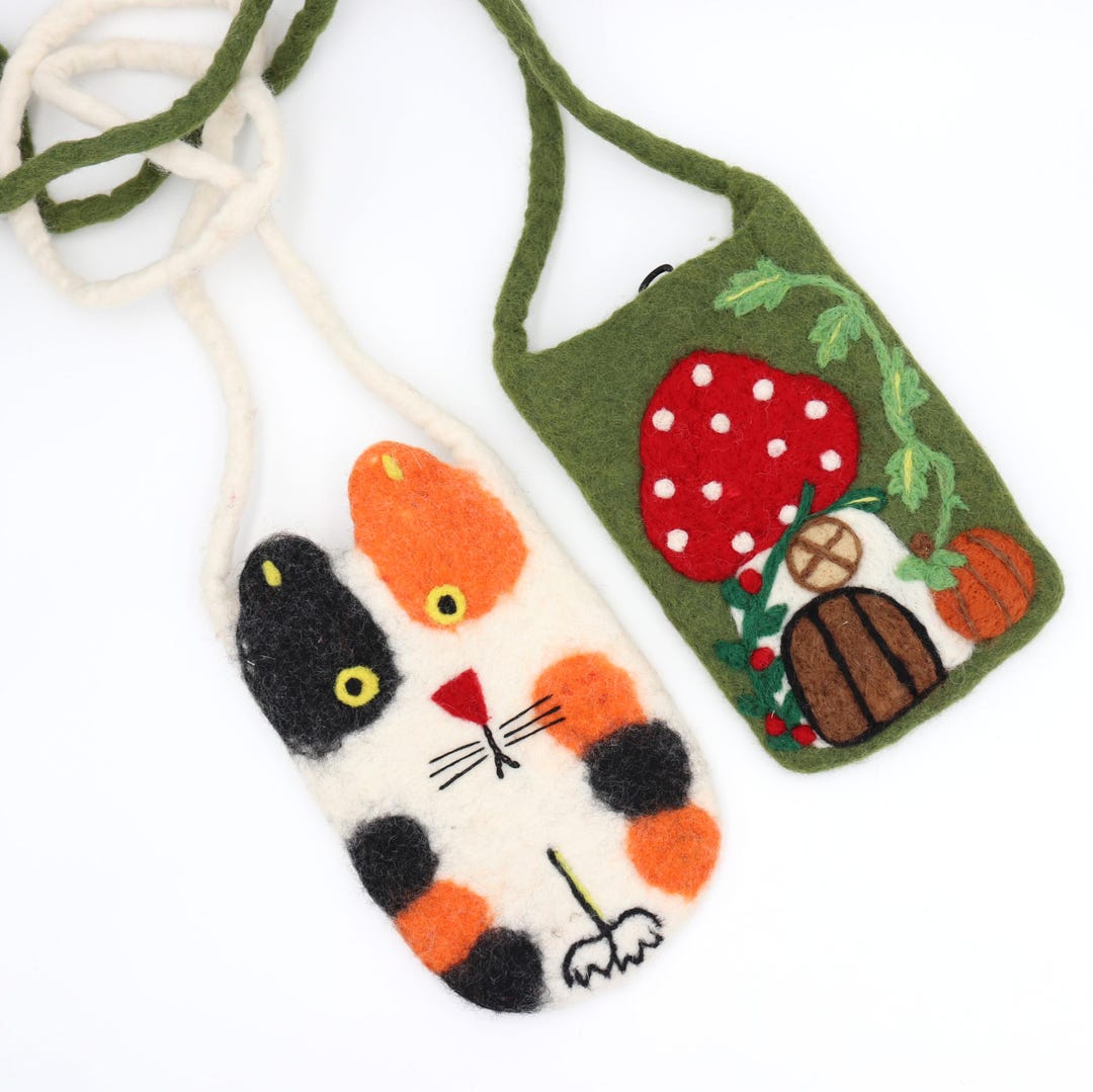 Wool Felt Crossbody Bags – Mushroom Cottage & Calico Cat Coin Purse - Etsy