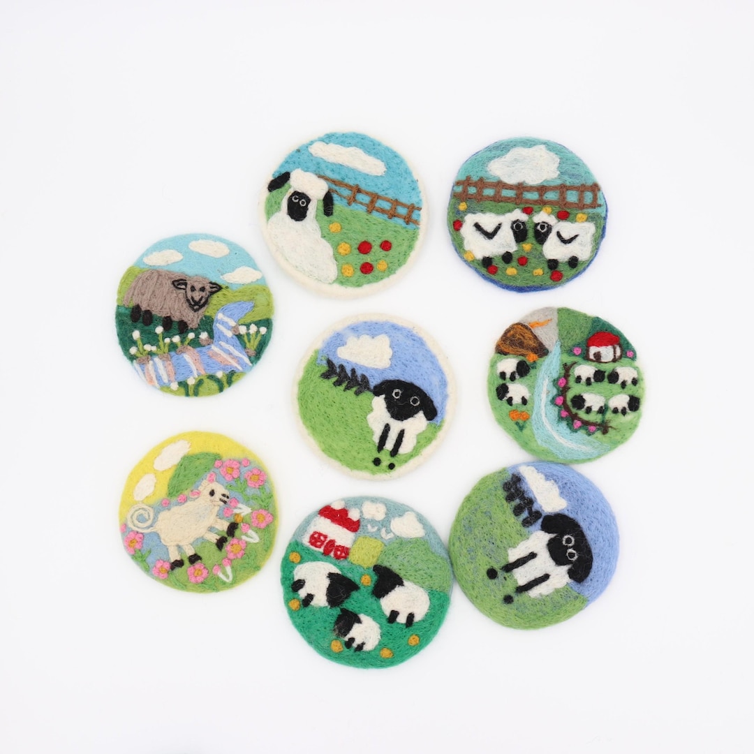 Farmhouse Sheep Wool Felt Coasters: Rustic Drink Coaster Set - Etsy