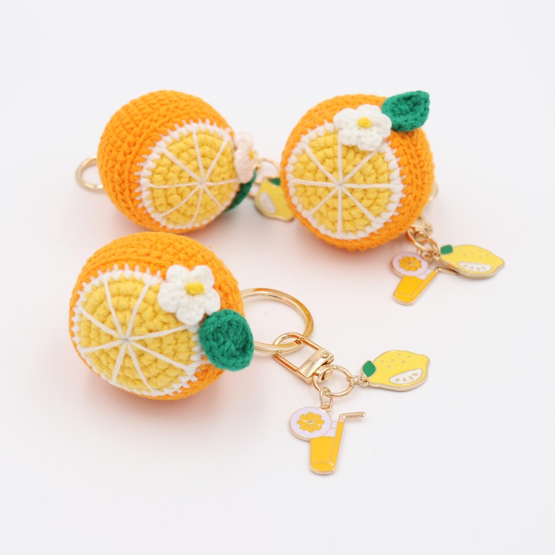 Handmade Crochet Lemon Keychain - Cute Yarn Fruit Charm With Detachable ...