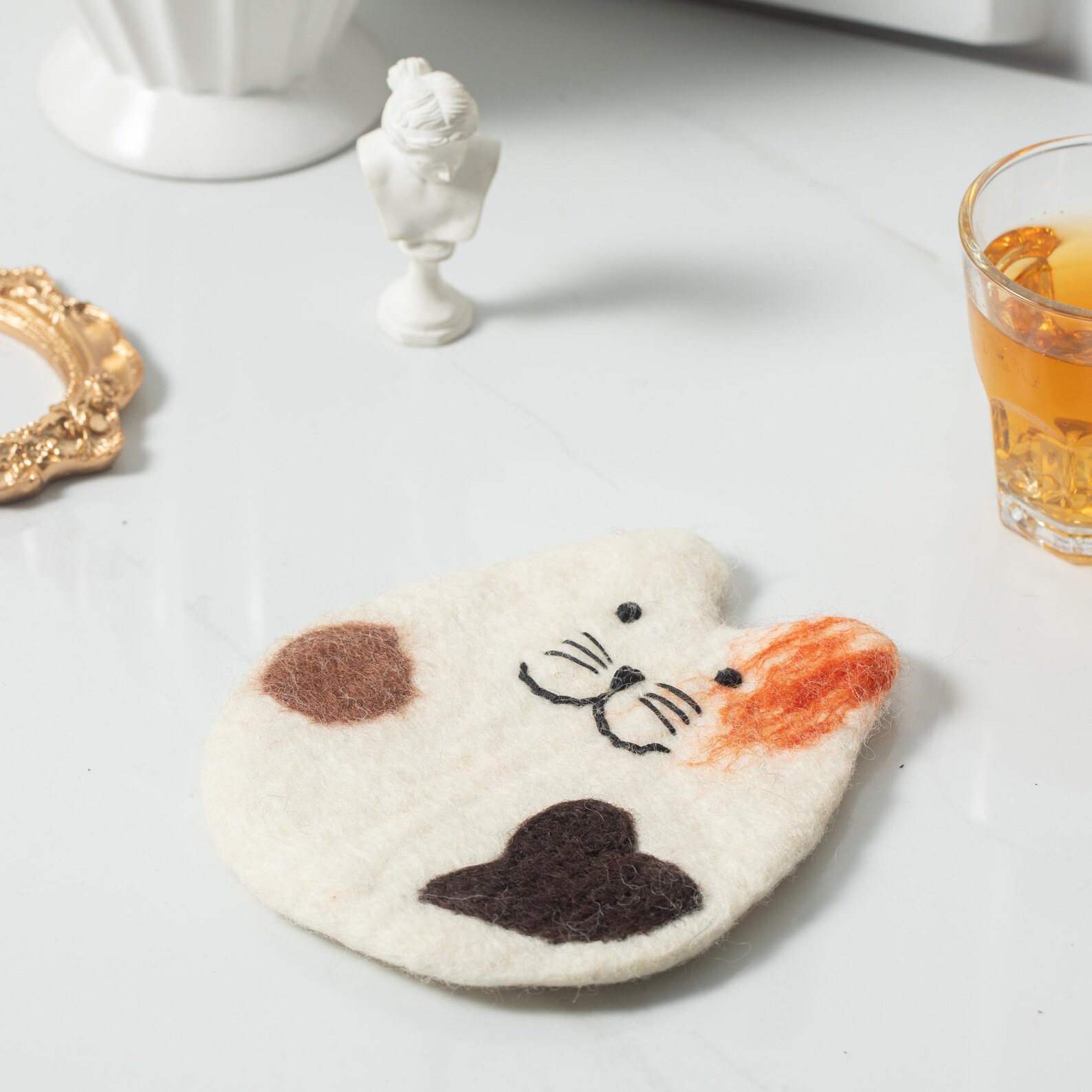 Nepal Wool Felt Coffee Cup Mug Table Mat Coasters - Fatty Cat Mug Rug ...