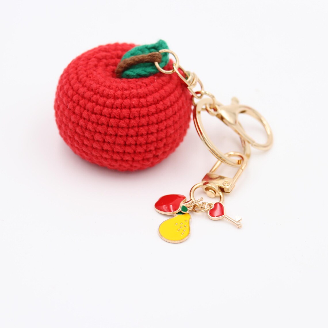 Crochet Apple Keychain: Handmade Yarn Fruit Keyring With Charm - Etsy