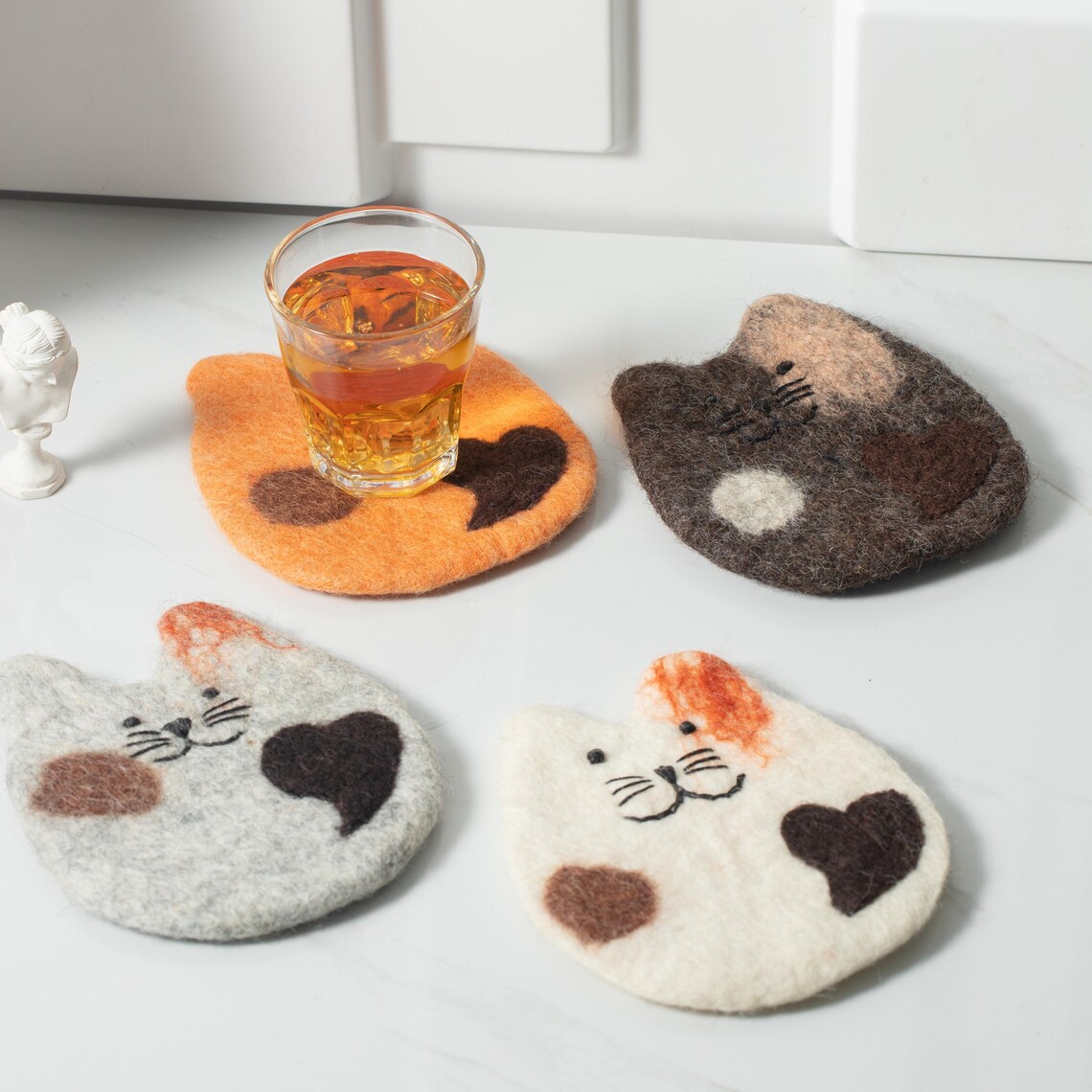 Nepal Wool Felt Coffee Cup Mug Table Mat Coasters - Fatty Cat Mug Rug ...