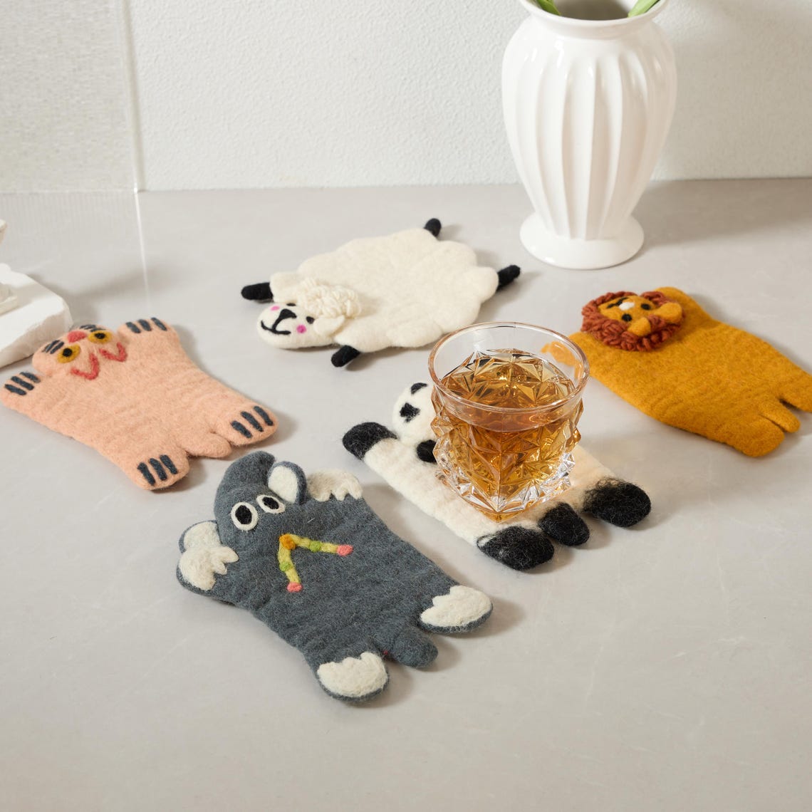 Handmade Nepal Wool Felt Animal Coasters: Rustic Home Decor - Etsy