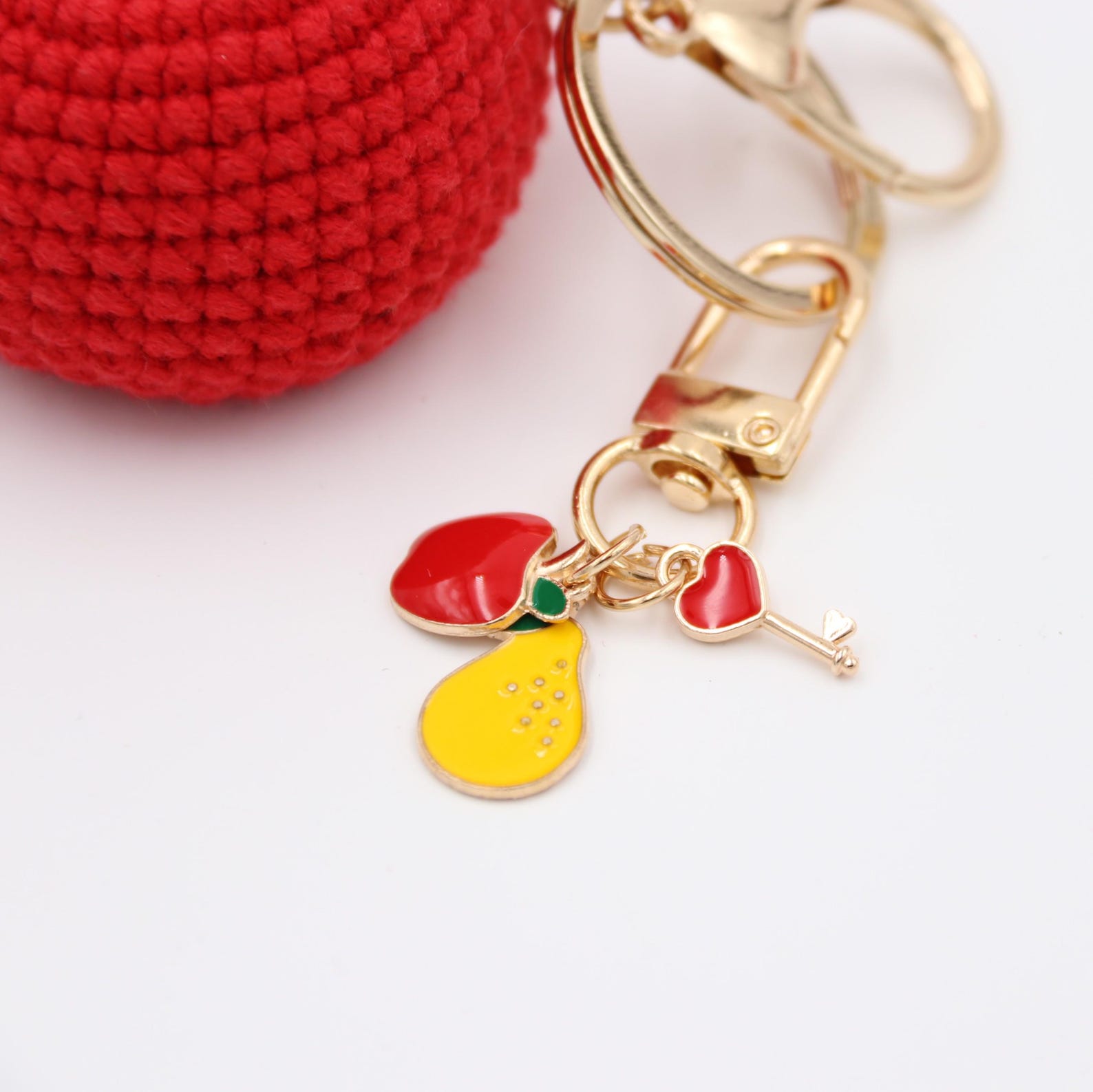 Crochet Apple Keychain: Handmade Yarn Fruit Keyring With Charm - Etsy