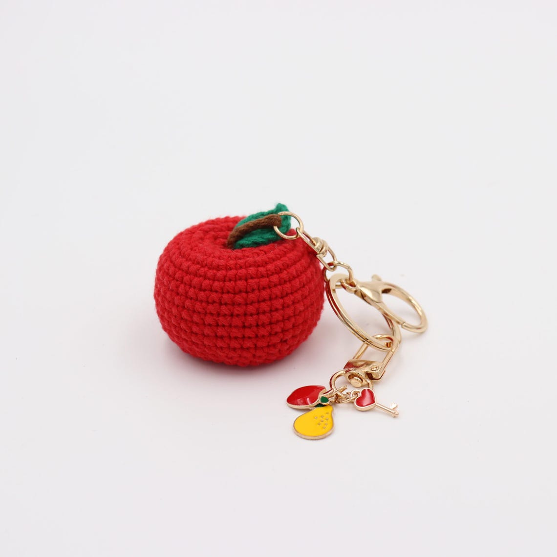 Crochet Apple Keychain: Handmade Yarn Fruit Keyring With Charm - Etsy