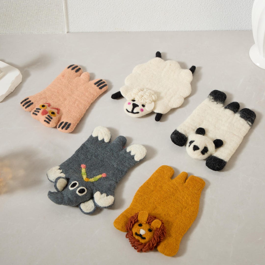 Handmade Nepal Wool Felt Animal Coasters: Rustic Home Decor - Etsy