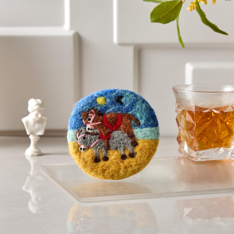 Handmade Nepal Wool Felt Animal Coasters: Rustic Table Decor - Etsy