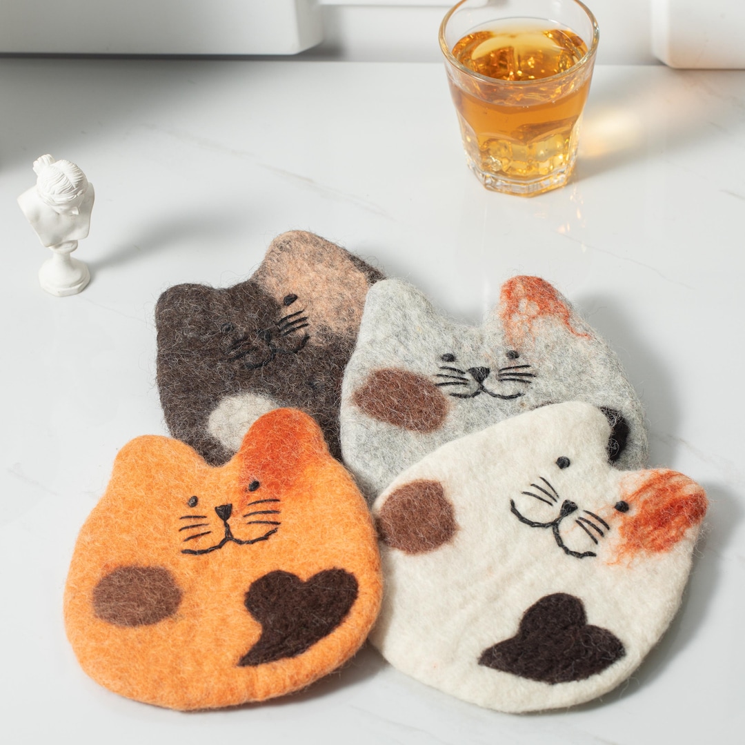 Nepal Wool Felt Coffee Cup Mug Table Mat Coasters - Fatty Cat Mug Rug ...