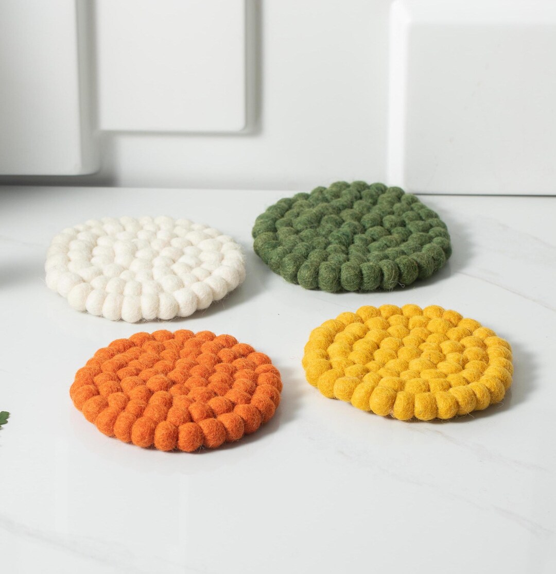 Handmade Nepal Wool Felt Coasters - Round Cup Mats, Set of 4 - Etsy