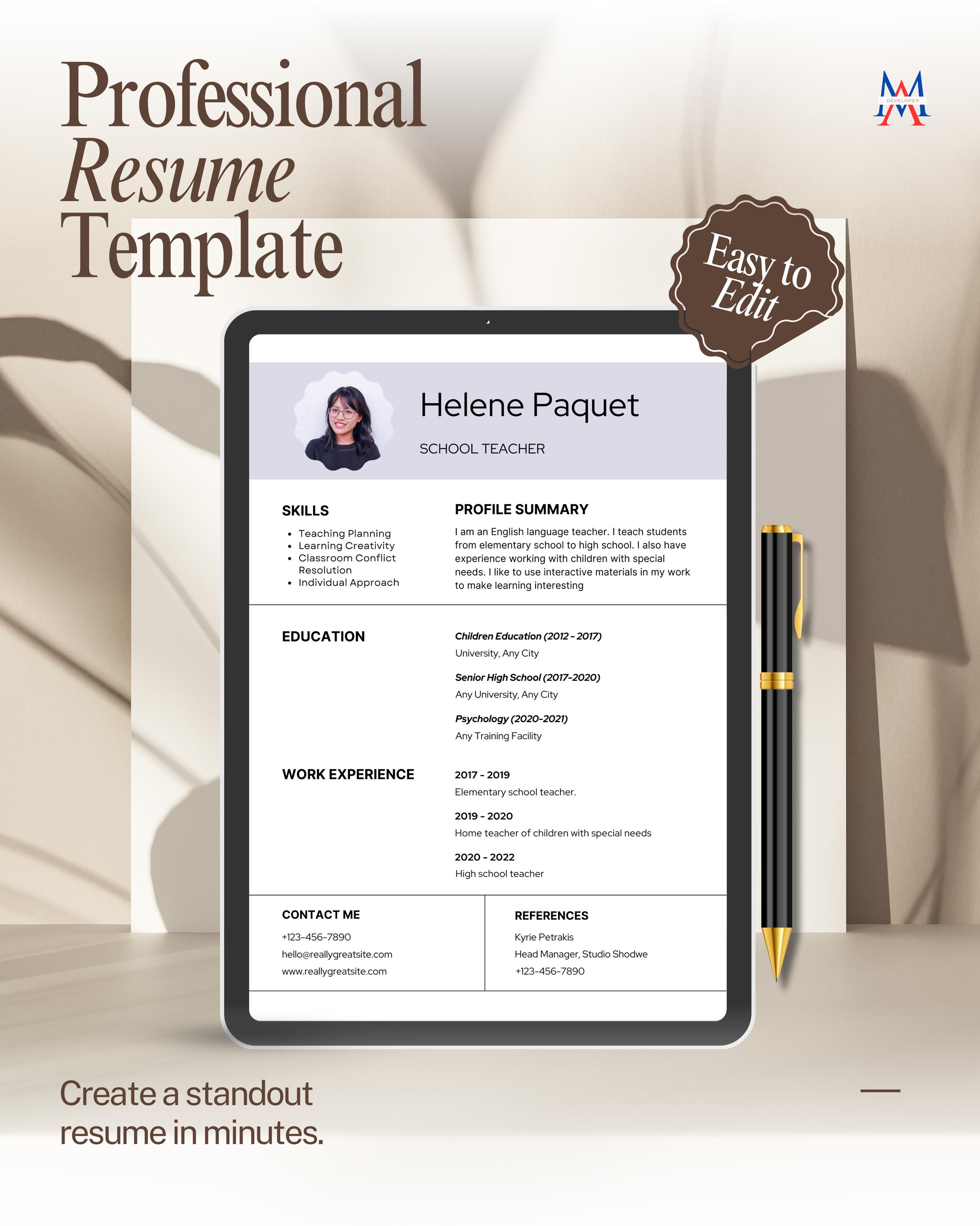 Teacher Resume Template Word and Pages | Teaching Resume Template, CV ...