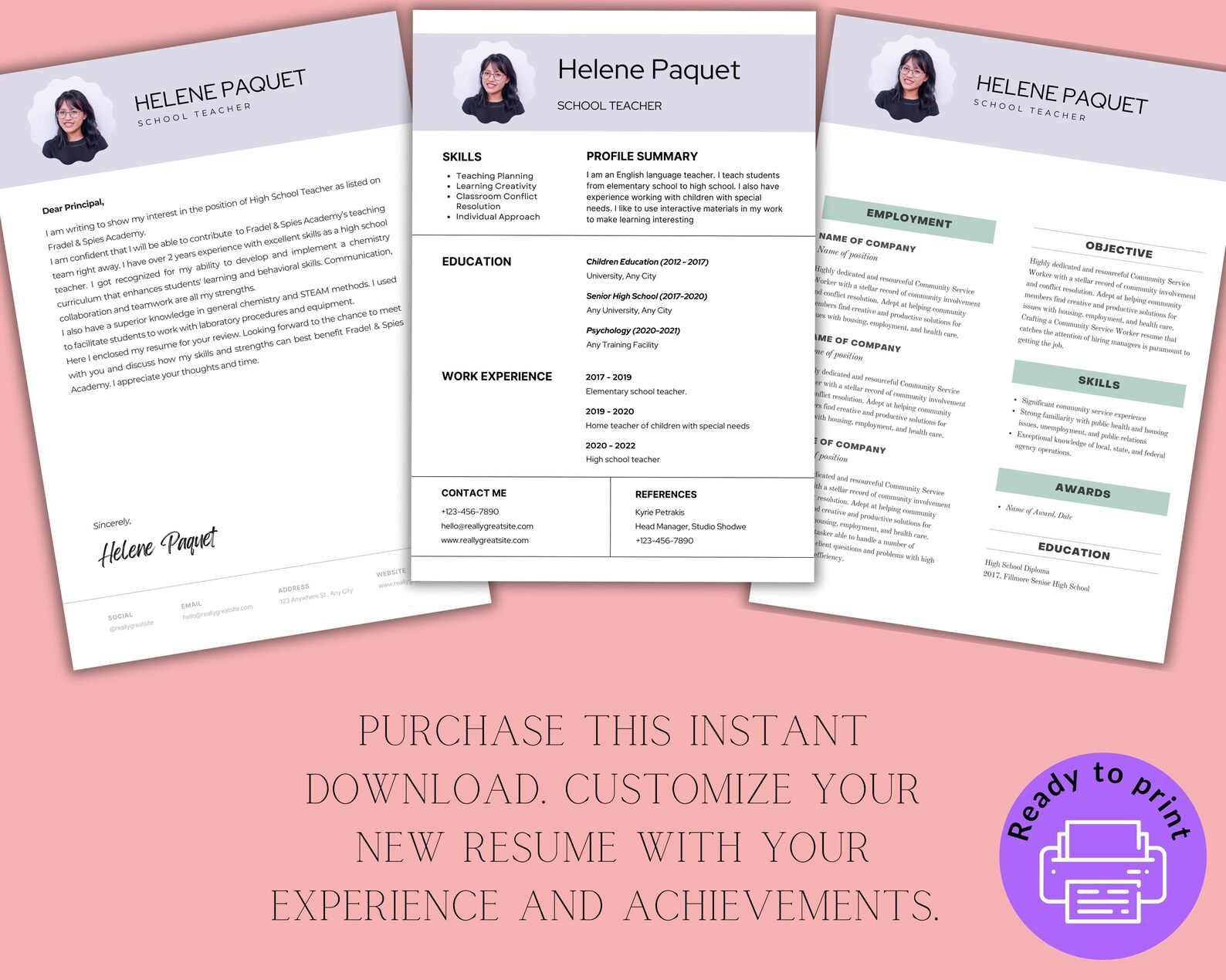Teacher Resume Template Word and Pages | Teaching Resume Template, CV ...