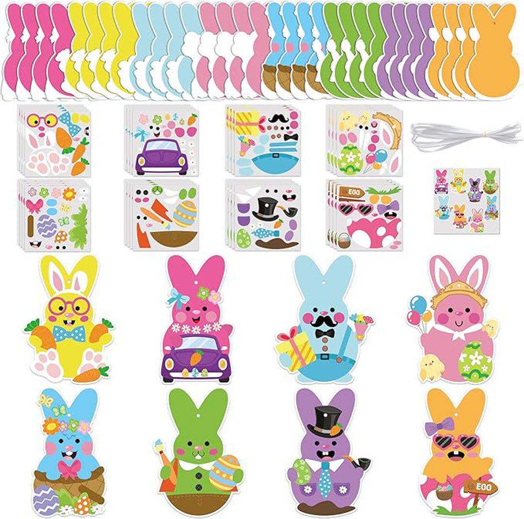 123pcs Easter Bunny Craft Kit for Kids - DIY Make Your Own Bunny Card ...