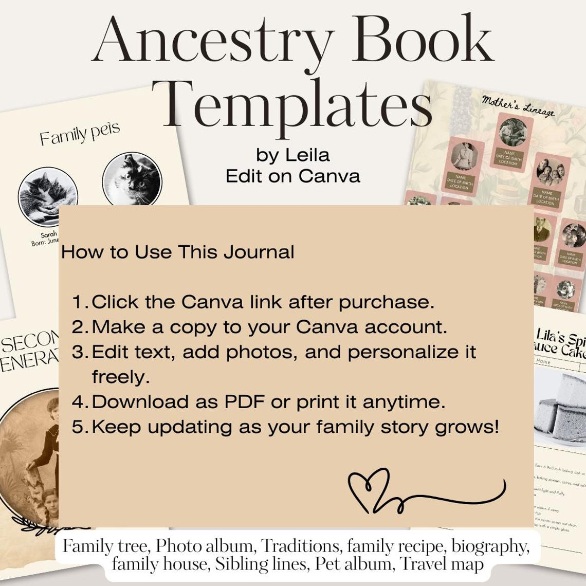 Ancestry Memory Book Family Tree & Heritage Journal Editable Digital ...