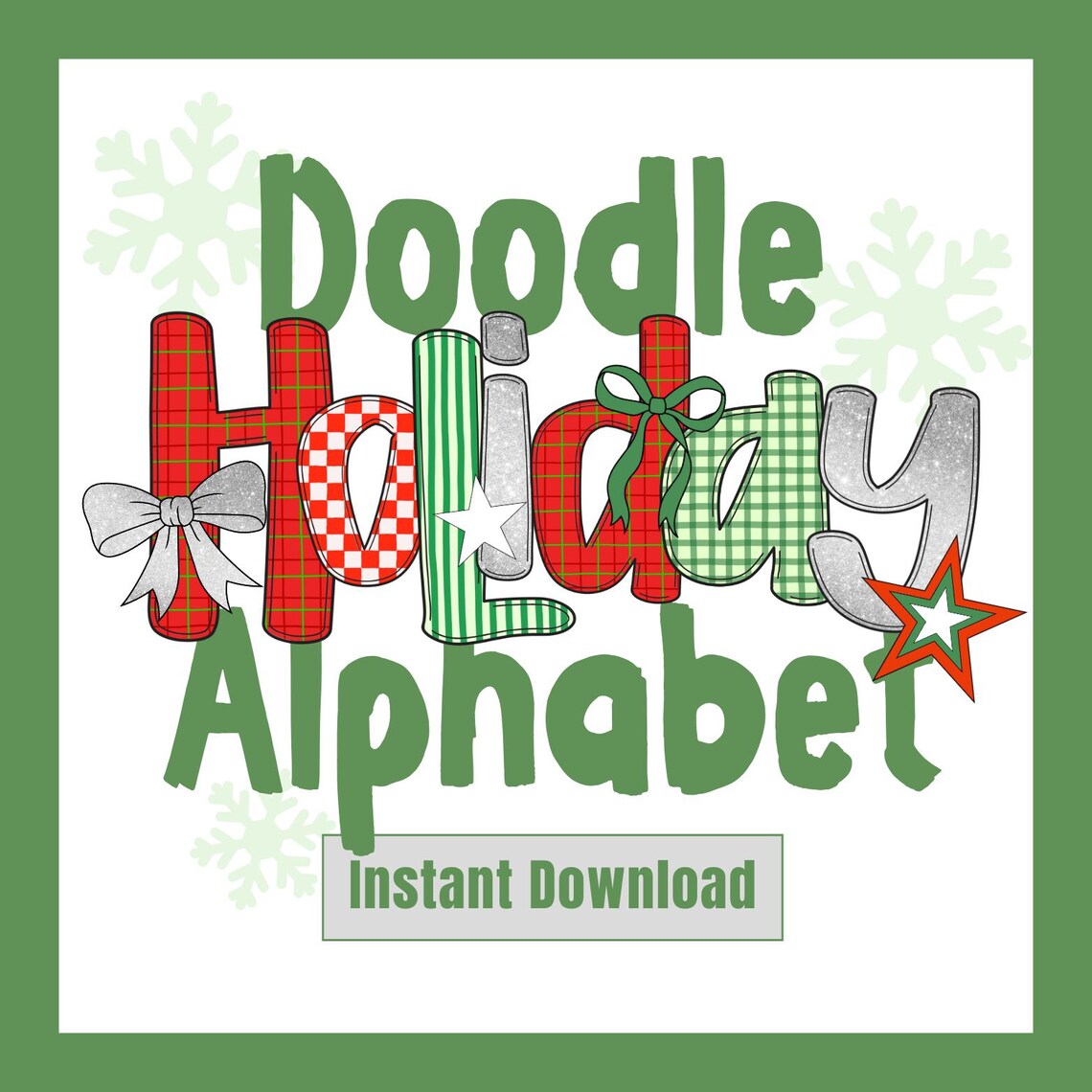 Glitter Red Check Christmas Doodle Alphabet PNG Retro Checkered Xmas ...