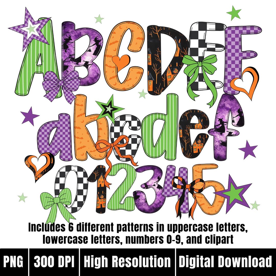 Doodle Halloween Alphabet Bundle PNG Spooky Bubble Letters Font Pack ...