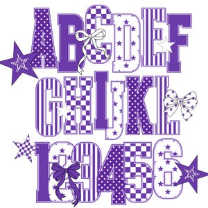 Purple Varsity Letters Doodle Alphabet PNG Checkered Alpha Violet ...