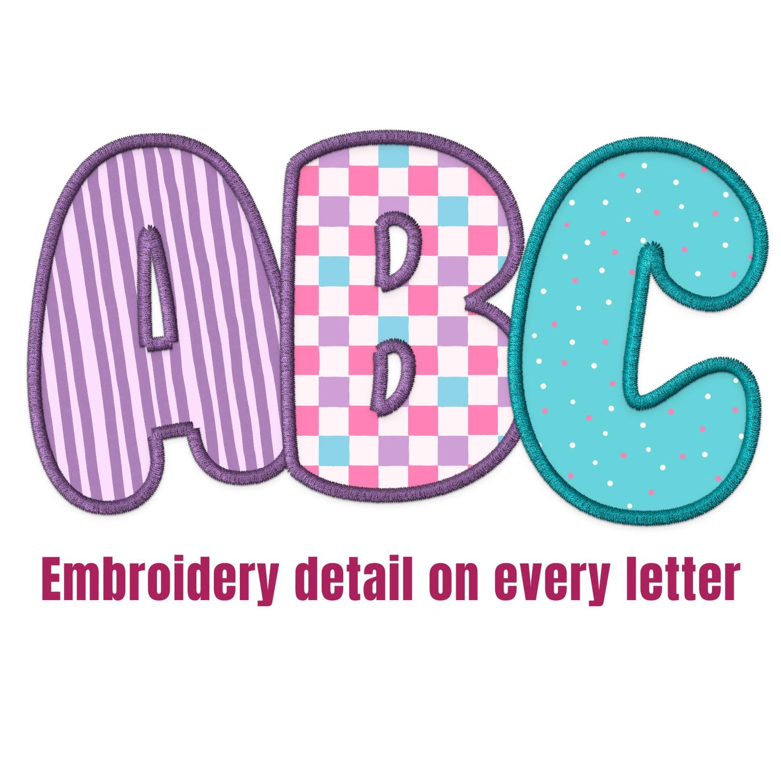 Faux Embroidery Coquette Alphabet PNG Gingham Bubble Letters Canva ...