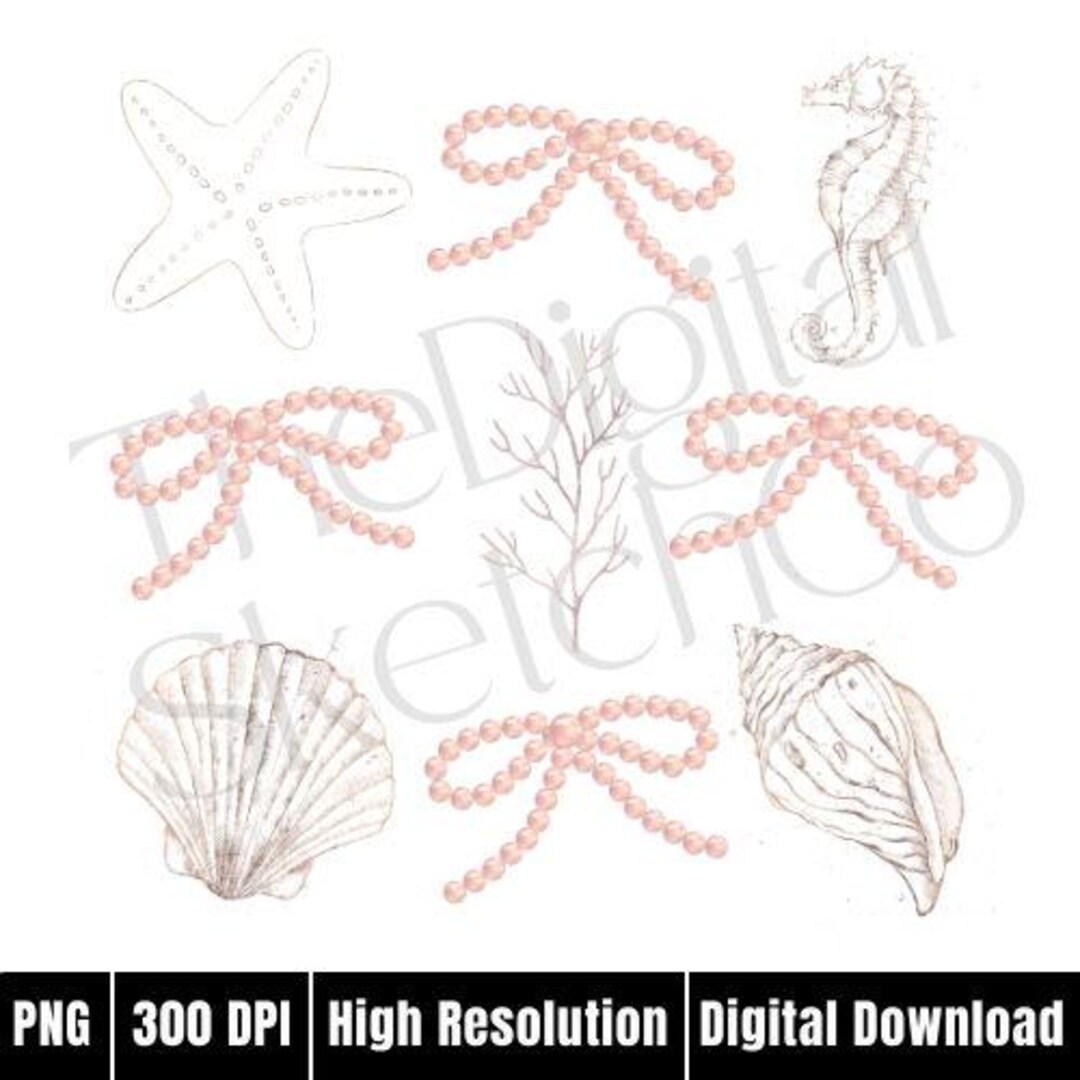 Coastal Aesthetic Design, Summer Clam, Pearl Bow PNG, Coquette Clam Bow ...