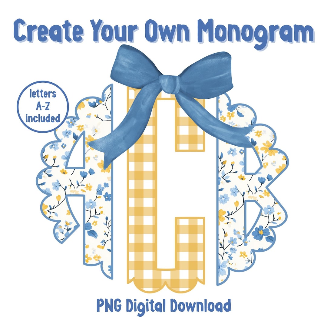 Checkered Pastel Monogram PNG Floral Scalloped Initials Letters Canva ...