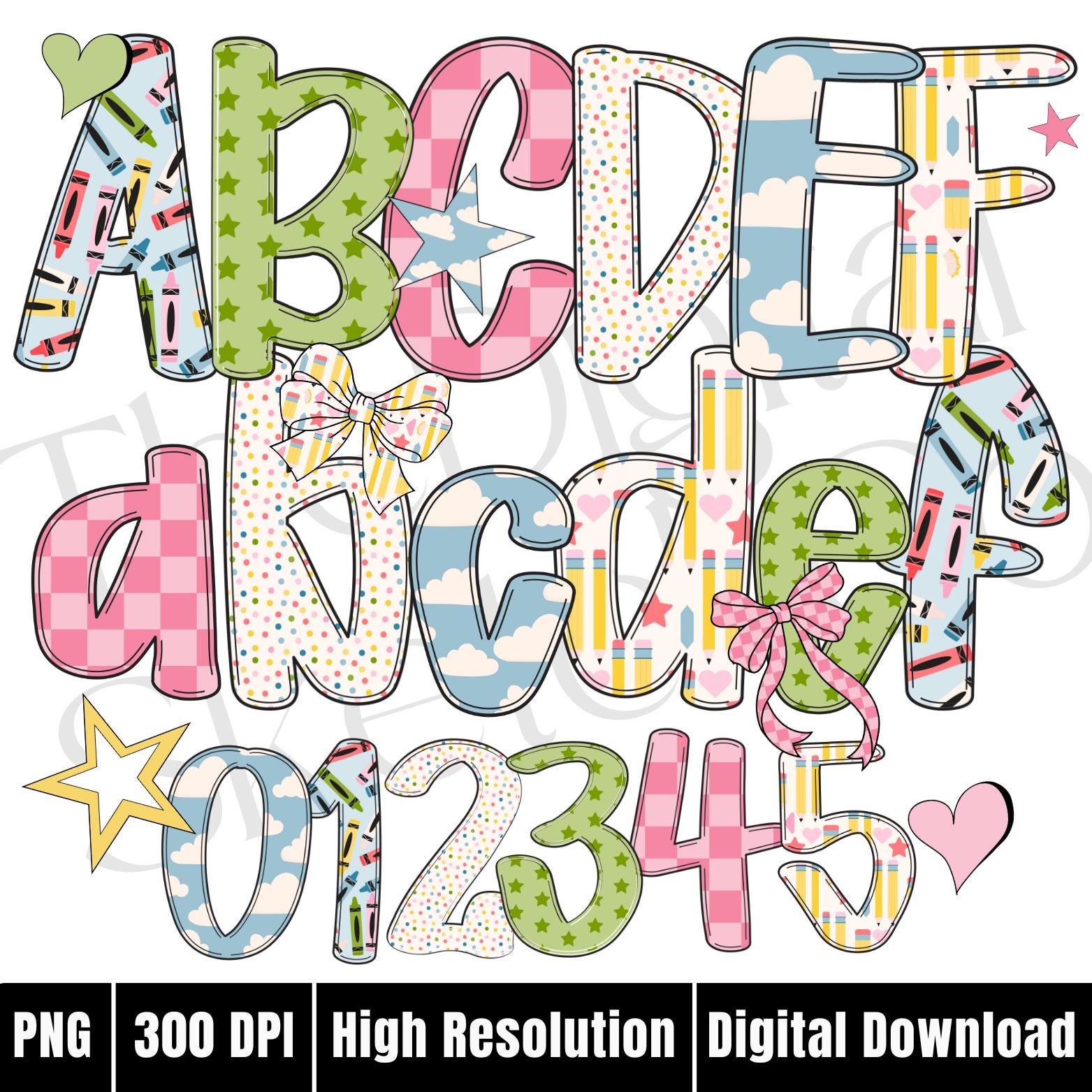 Teacher Preppy Alphabet PNG Letters Canva Doodle Alpha Set Template ...