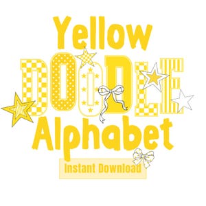 Yellow Varsity Letters Doodle Alphabet PNG Checkered Alpha Gold Design ...
