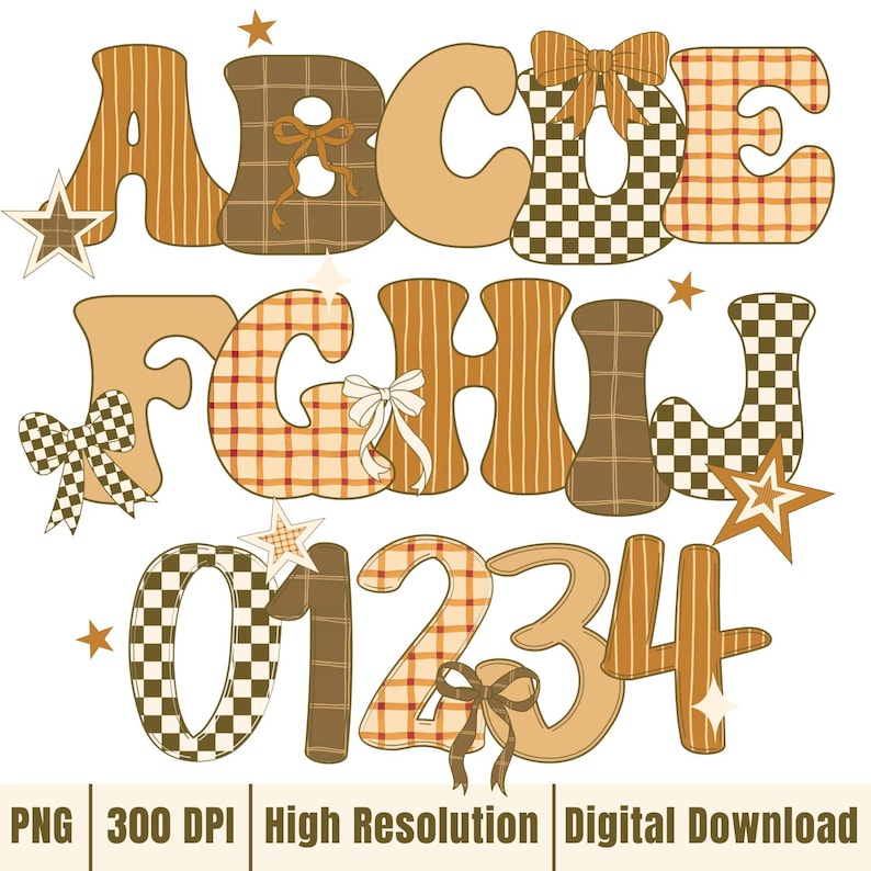 Fall Coquette Gingham Alphabet PNG Checked Fall Design Font Pack Preppy ...