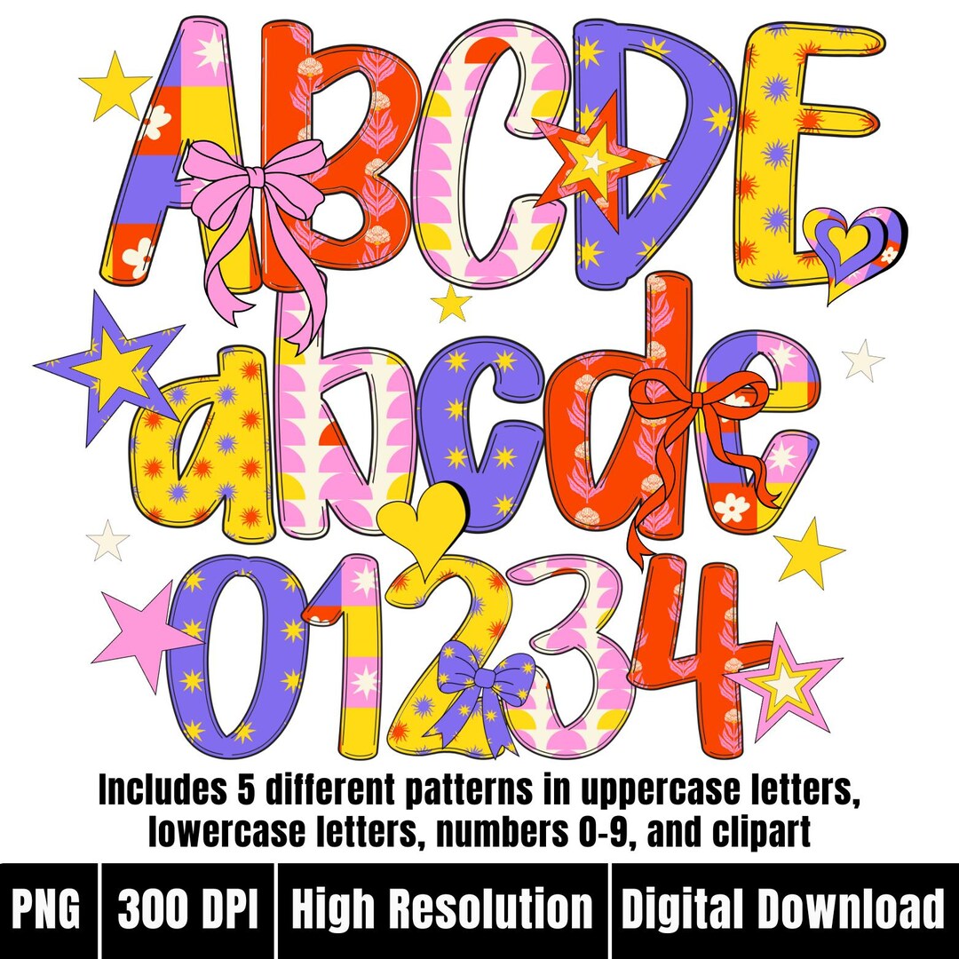 Preppy Retro Doodle Alphabet PNG Bubble Letters Canva Doodle Alpha Set ...