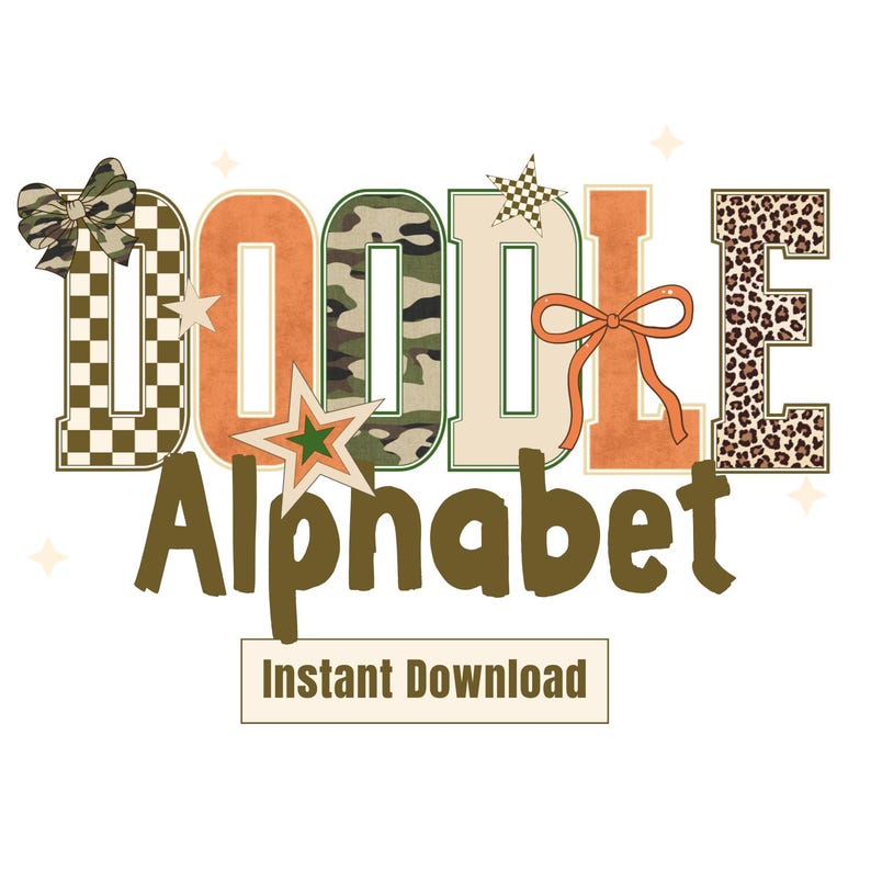 Camo Checked Doodle Alphabet PNG Preppy Leopard Font Pack Girly Camo ...