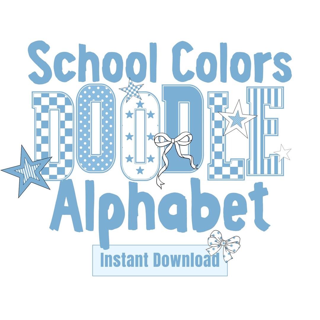 Blue Varsity Letters Doodle Alphabet PNG Blue School Color Alpha Team ...