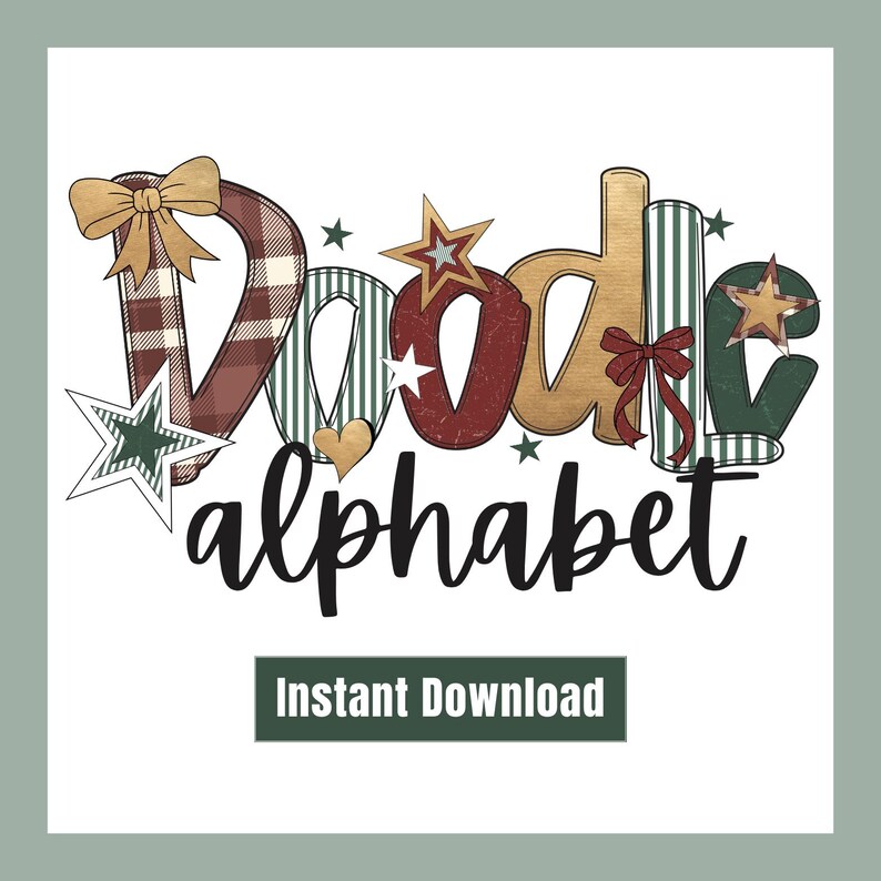 Preppy Holiday Plaid Doodle Alphabet Grandmillennial Numbers Letters ...