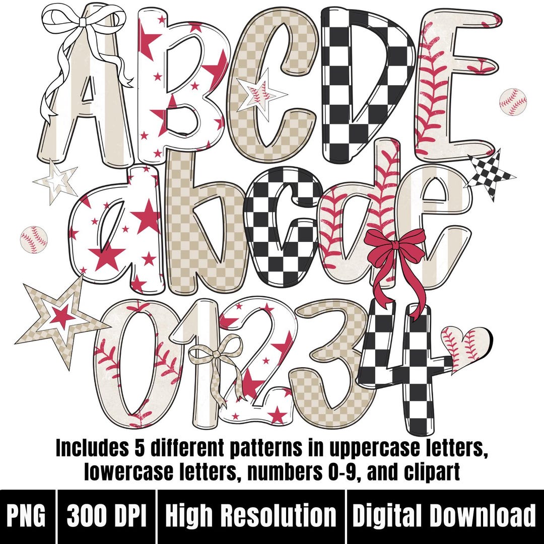 Baseball Doodle Alphabet PNG Letters Doodle Alpha Set Template Summer ...