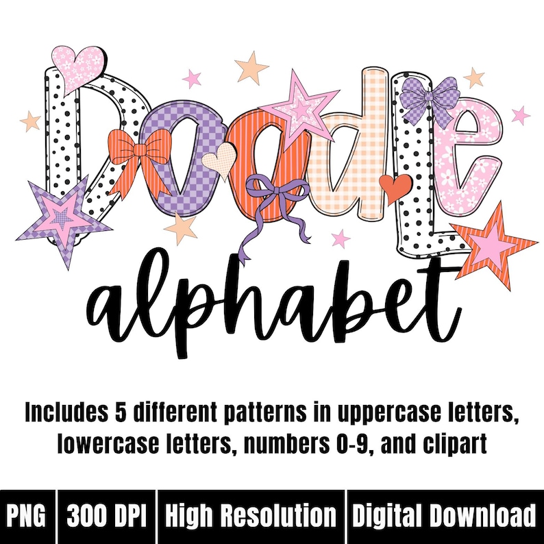 Preppy Gingham Polka Dot Doodle Alphabet Grandmillennial Numbers PNG ...