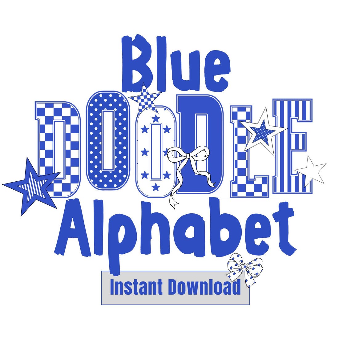 Royal Blue Varsity Letters Doodle Alphabet PNG Checkered Alpha Blue ...